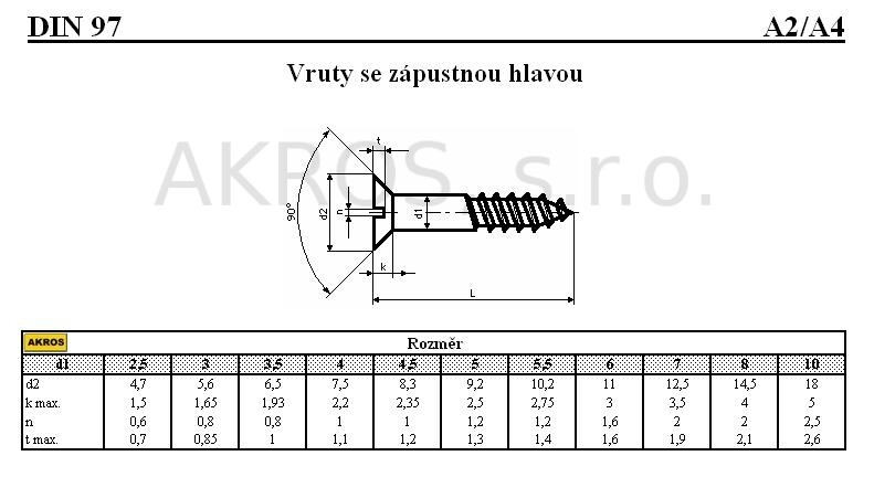 VRUTY SE ZÁPUSTNOU HLAVOU A DRÁŽKOU DIN 97/A2 | AKROS b2c