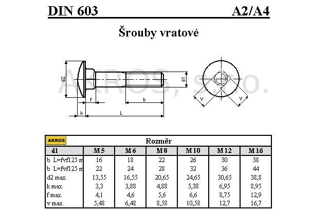 šroub M12 x 35,(vratový) DIN 603/A4 | AKROS b2c
