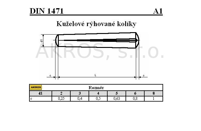KOLÍKY KUŽELOVÉ RÝHOVANÉ DIN 1471/A1 | AKROS b2c