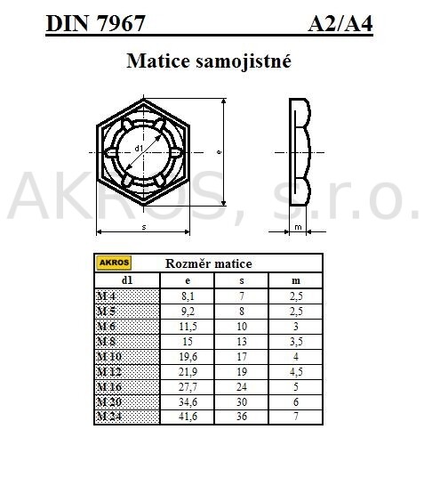 MATICE ŠESTIHRANNÉ POJISTNÉ DIN 7967/A2 | AKROS b2c